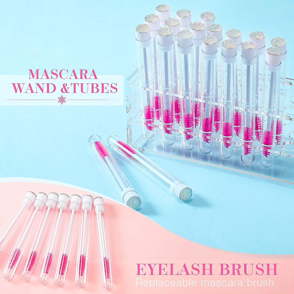 60 Pieces Mascara Wand Tube Set 30 Diamond Empty Eyelash Brush Tubes Spoolies 30 Mascara Wand Lash Extension Brushes Applicators Makeup Tools (110 mm, Iridescent)
