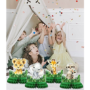 9 Piece Safari Honeycomb Centerpieces, Jungle Animals Baby Shower for Table Decorations, Safari Themed Birthday Party Supplies, Wild One Birthday Party Decorations for Boys Kids