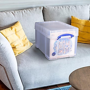 Really Useful Box 35 Liters Transparent Storage Container with Snap Lid and Clip Lock Handle for Lidded Home and Item Storage Bin