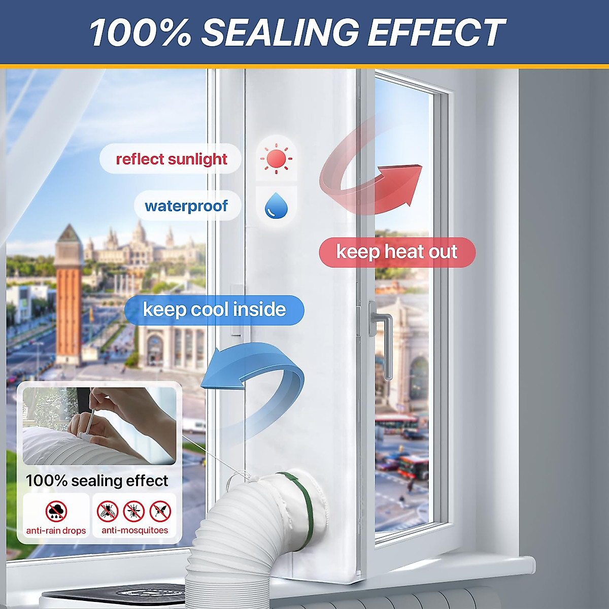 400CM(157") Portable AC Window Seal, Casement Window Vent Kit Seal Kit for Portable Air Conditioner Dryer, 100% Sealing Waterproof Easy to Install for Crank Out/Awning/Skylights Window