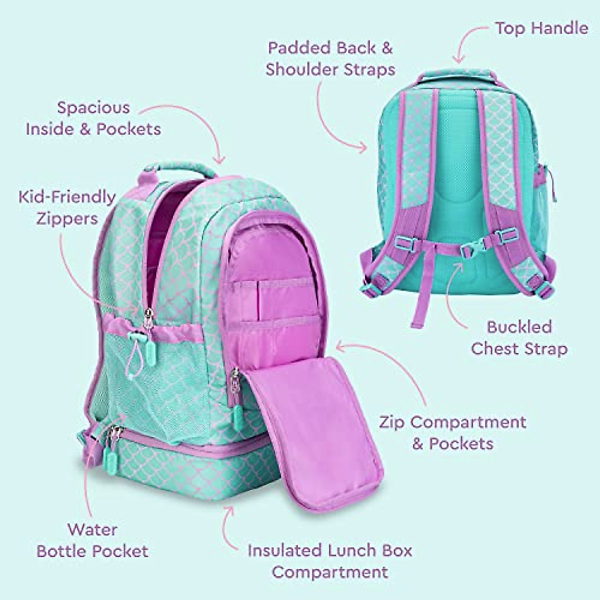 Bentgo Kids 2-in-1 Backpack & Insulated Lunch Bag (Mermaid Scales)