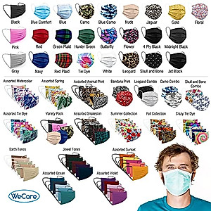 WECARE Disposable Face Mask Individually Wrapped - 50 Pack, 3 Ply Black Masks