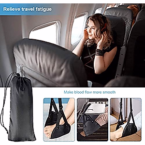 Foot Rest, Airplane Footrest,Head Hammock Portable Travel Footrest Flight Carry-On Foot Rest Adjustable Height Foot Rest Travel Accessories Footrests Hammock,Black