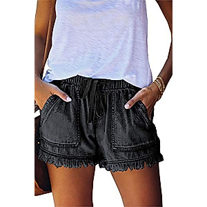 GOLDPKF Workout Shorts for Women Sexy Comfortable Shorts for Women Womens Drawstring Long Shorts with Pockets Black X-Large