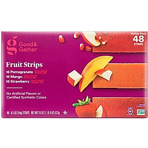 Fruit Strips Pomegranate, Mango and Strawberry Fruit Leathers Healthy Snack Made with Real Fruit Puree Concentrate Good and Gather Variety Pack 48 Strips, Set of 2