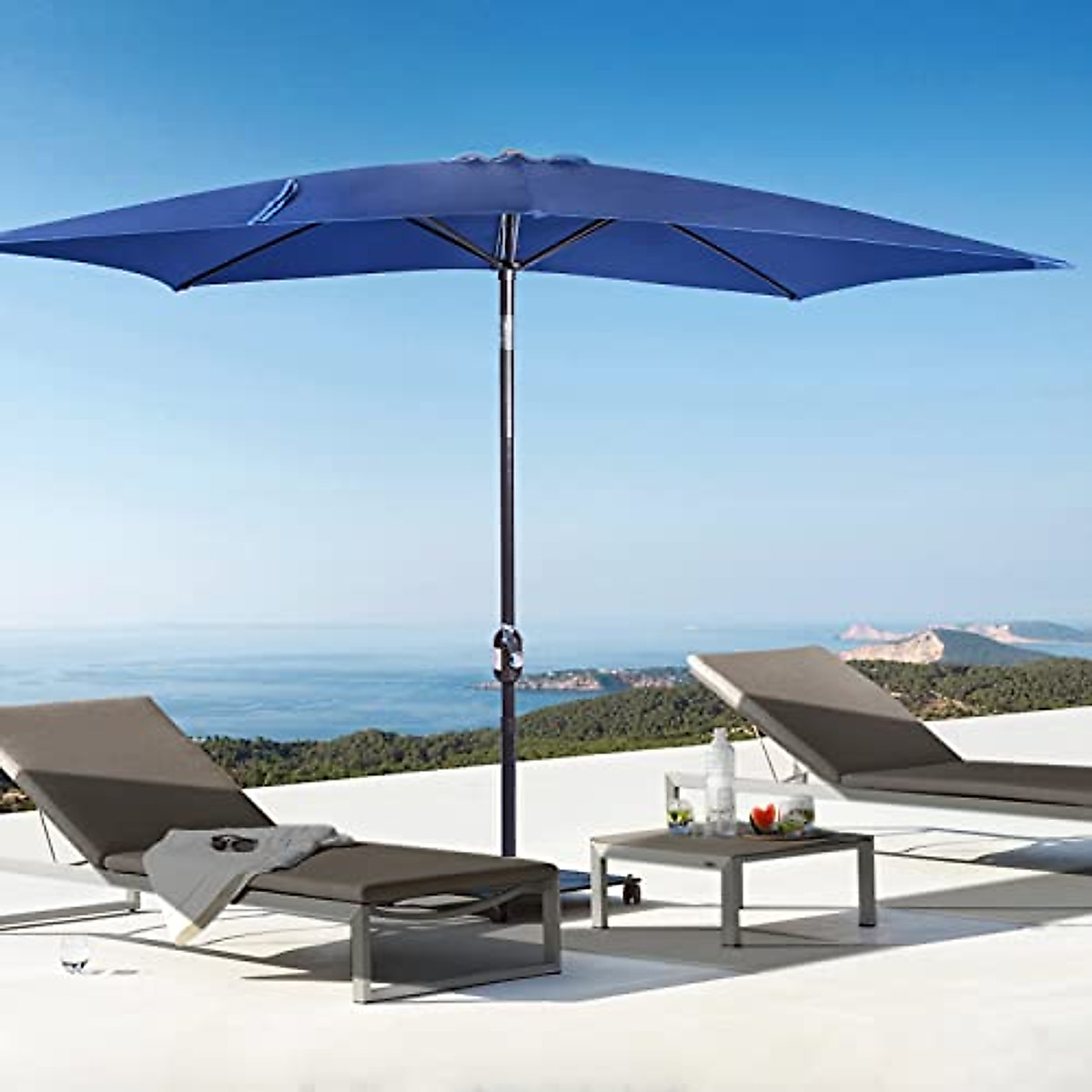 6.5x10ft Rectangular Patio Umbrella, Outdoor Market Table Umbrellas with Heavy Duty Pole, UV Protect Umbrella with Push Botton Tilt & Crank Ideal for Garden, Deck, Lawn, Backyard & Pool, Navy Bule