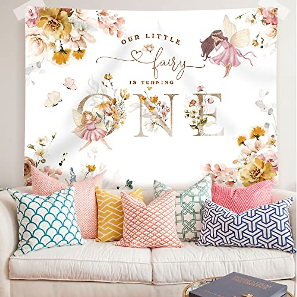 Rsuuinu Floral Fairy 1st Birthday Backdrop for Photography Flowers Fairy Tale Tea Wonderland Princess Girl Happy First Birthday Party Background Decoration Banner Supplies Photo Booth Props 7x5ft