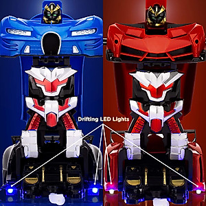 Best Choice Products Set of 2 1/18 Scale Interactive RC Remote Control Transforming Drifting Robot Sports Car Action Figure Toys w/ 1 Button Transformation, Light and Sounds