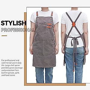 NLUS Canvas Chef Apron, Cross Back Heavy Duty Waterproof Work Apron with Adjustable Straps and Large Pockets for Men Women, Size M to XXL (GREY),27in * 30in