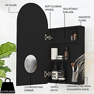Arched Black Medicine Cabinet With Mirror, Recessed Or Surface Mount Medicine Cabinet - 17" x 32" In, Black Bathroom Mirror With Storage - Large Black Modern Medicine Cabinet Mirror Wall Mounted