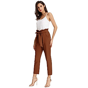 GRACE KARIN Women's Petite Skinny Dress Pants for Office Work Career Pants Lightweight Slim-Fit S Brown