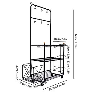 Garage Sports Equipment Organizer,Ball Storage Rack,Garage Ball Organizer Holder with Baskets and Hooks,Heavy Duty Steel Storage Cart