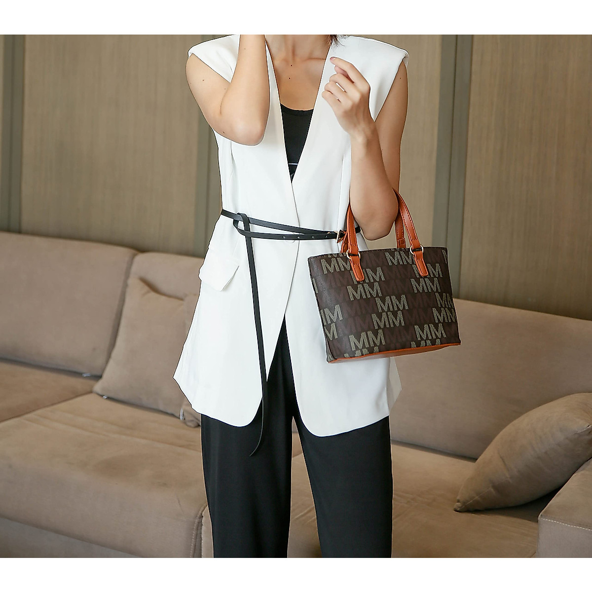 MKF Collection Tote Bag for Women, Shoulder Handbag & Wristlet Pouch Purse Top Handle Vegan Leather 4Pcs Set Pocketbook Alexy Beige by Mia k