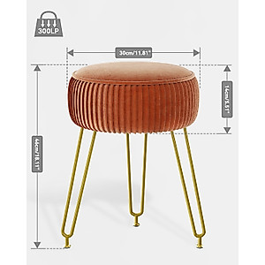 IBUYKE Velvet Round Footrest Stool Ottoman, Makeup Vanity Stool Side Table, Velvet Dressing Table Seat, Pouf Couch Stool, Golden Steel Legs, Orange LG-30J