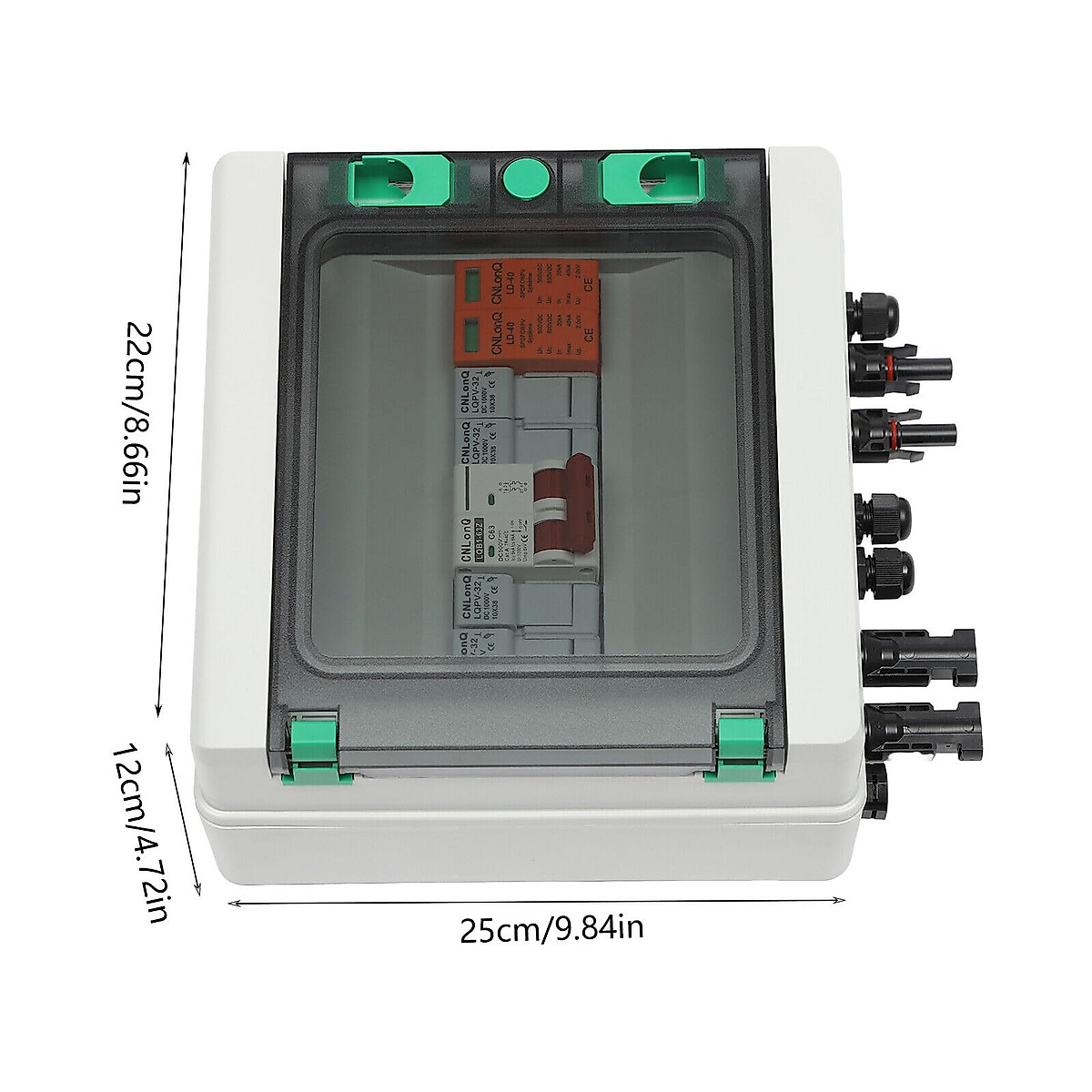 PV Combiner Box, 2 String Solar Combiner Box with 32A Current Fuse, Surge Protective Device Air Circuit Breaker for On/Off Grid Solar Panel System