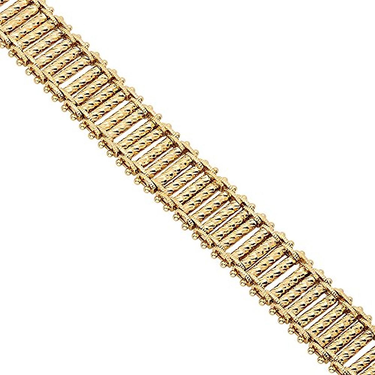 The Bling Factory 14k Yellow Gold Plated 13mm Diamond-Cut Ladder Style Chain Bracelet, 8"