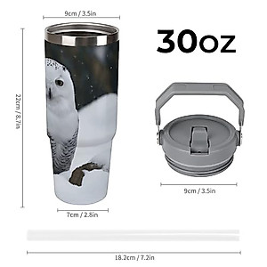 BWQJKUO Large Capacity Car Cup 30 Oz Stainless Steel Snow Owl Printed Travel Mug Leak-proof Flip Straw Tumbler with Handle,keeps Cold Or Ho