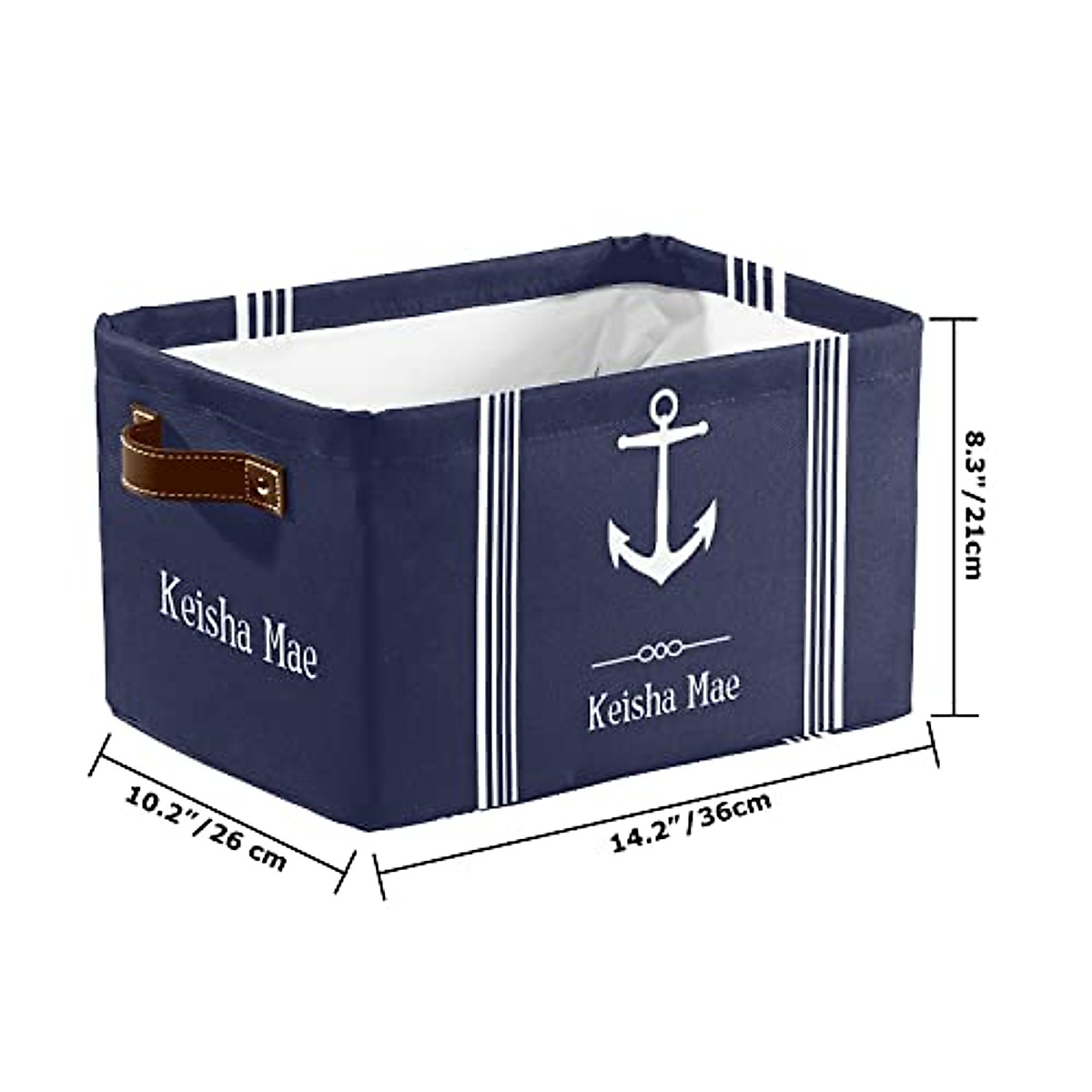 Navy Blue Nautical Anchor Personalized Storage Bins,Foldable Baskets Organizer with Handle for Nursery Pet Toy Clothes Box 1 Pack