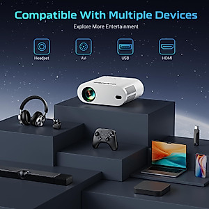 Projector, GooDee 2021 G500 Video Projector 6000L, 1080P and 200" Supported Portable Movie Projector with 50,000 Hrs Lamp Life, Home Theater Projector Compatible with TV Stick, HDMI, Phone (YG420)