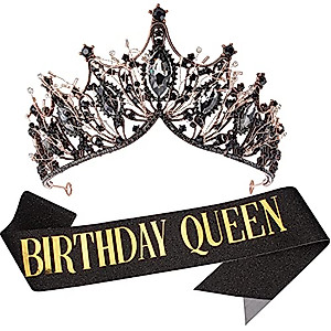 Birthday Tiaras for Women, Birthday Queen Crowns for Women, Birthday Sash Birthday Girl Crown, Happy Birthday Queen Crown and Tiara, Crowns for Women Black, Happy Birthday Decorations Accessories