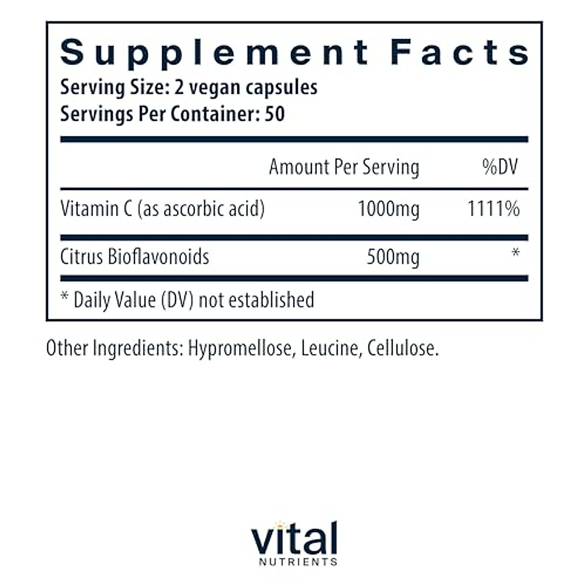 Vital Nutrients Vitamin C with Bioflavonoids | Vegan Supplement for Immune Support* | 1000mg Vitamin C and 500mg Citrus Bioflavonoid | Gluten, Dairy and Soy Free | Non-GMO | 100 Capsules