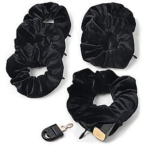 Ivyu Velvet Scrunchies With Pocket Zipper Hair Ties for Women Big Vsco Girl Stuff Scrunchy Hidden Hair Black Scrunchie Ponytail Holder Elastic Bands Gifts for Women