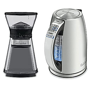 Cuisinart Programmable Conical Burr Mill, Stainless Steel, COMPACT & Electric Kettle, 1.7-Liter Capacity, Cordless 1500-Watts for Fast Heat Up, Stay Cool Non-Slip Handle, Stainless Steel, CPK-17P1