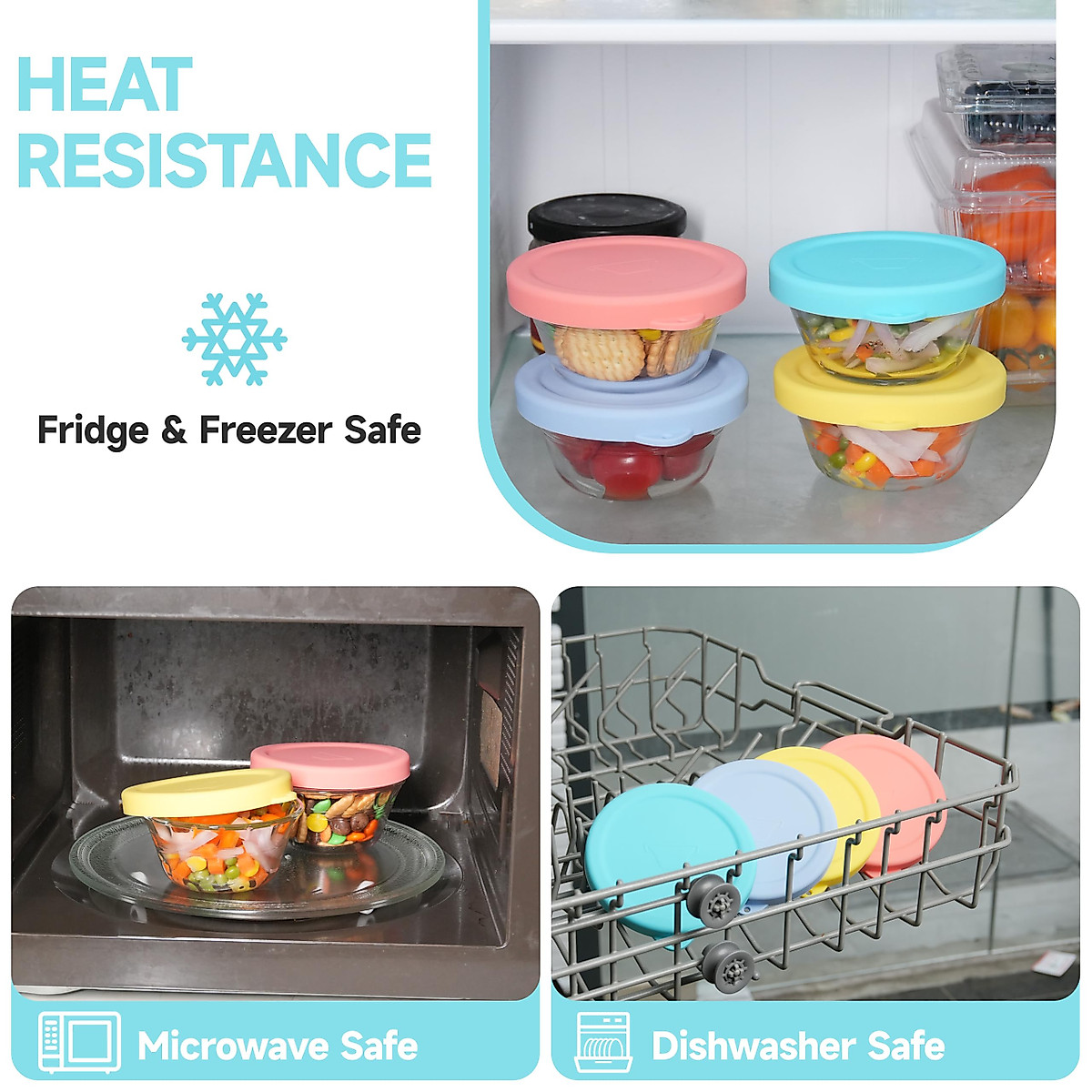 4 PCS Silicone Replacement Lids for Pyrex and Anchor Hocking Glass Custard Cups 6oz, Silicone Lids for Food Storage, Food Cover, Dishwasher Freezer Microwave Safe (Containers NOT Included)