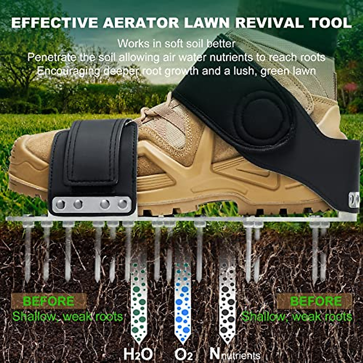 Upgraded Metal Lawn Aerator Shoes Spiked Shoes for Aerating Lawn, Rivet Pre-Assembled Aerating Shoes with 2 Straps Design, One-Size-Fits-All, Adjustable Spiked Shoes for Grass Lawn Garden Yard