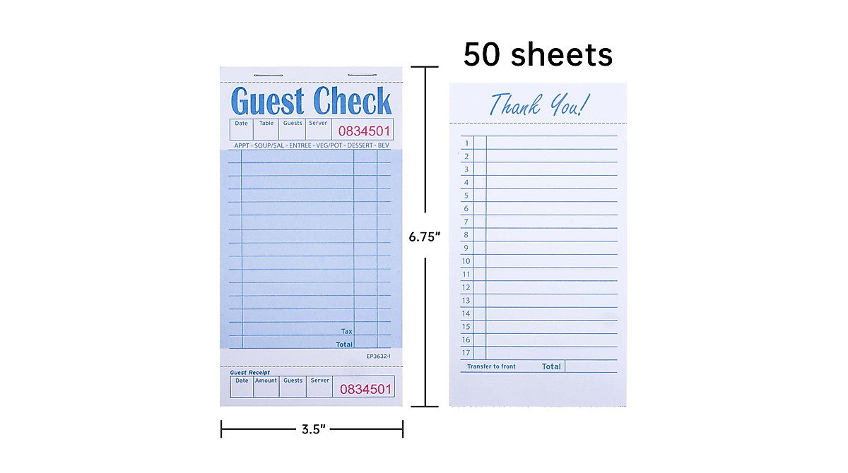 Essential Guest Check Books - Durable 3.5x6.75”, 500 Sheets for Food ...