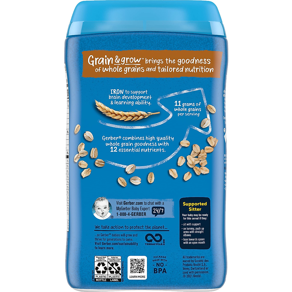 Gerber Cereal for Baby 1st Foods Grain & Grow Oatmeal Cereal, Made with Whole Grains & Essential Nutrients, Non-GMO, For Supported Sitters 8 Ounce (Pack of 6)