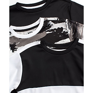 RBX Boys’ Athletic T-Shirt – 3 Pack Active Performance Dry-Fit Sports Tee (8-20), Size 10-12, Castle Rock/Black/White