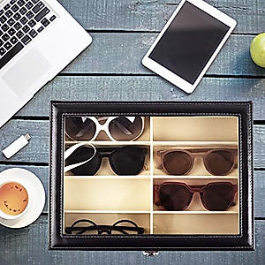 Siveit 8 Slot Sunglass Organizer Leather Eyeglasses Collector Eyewear Display Case Storage Box, Black