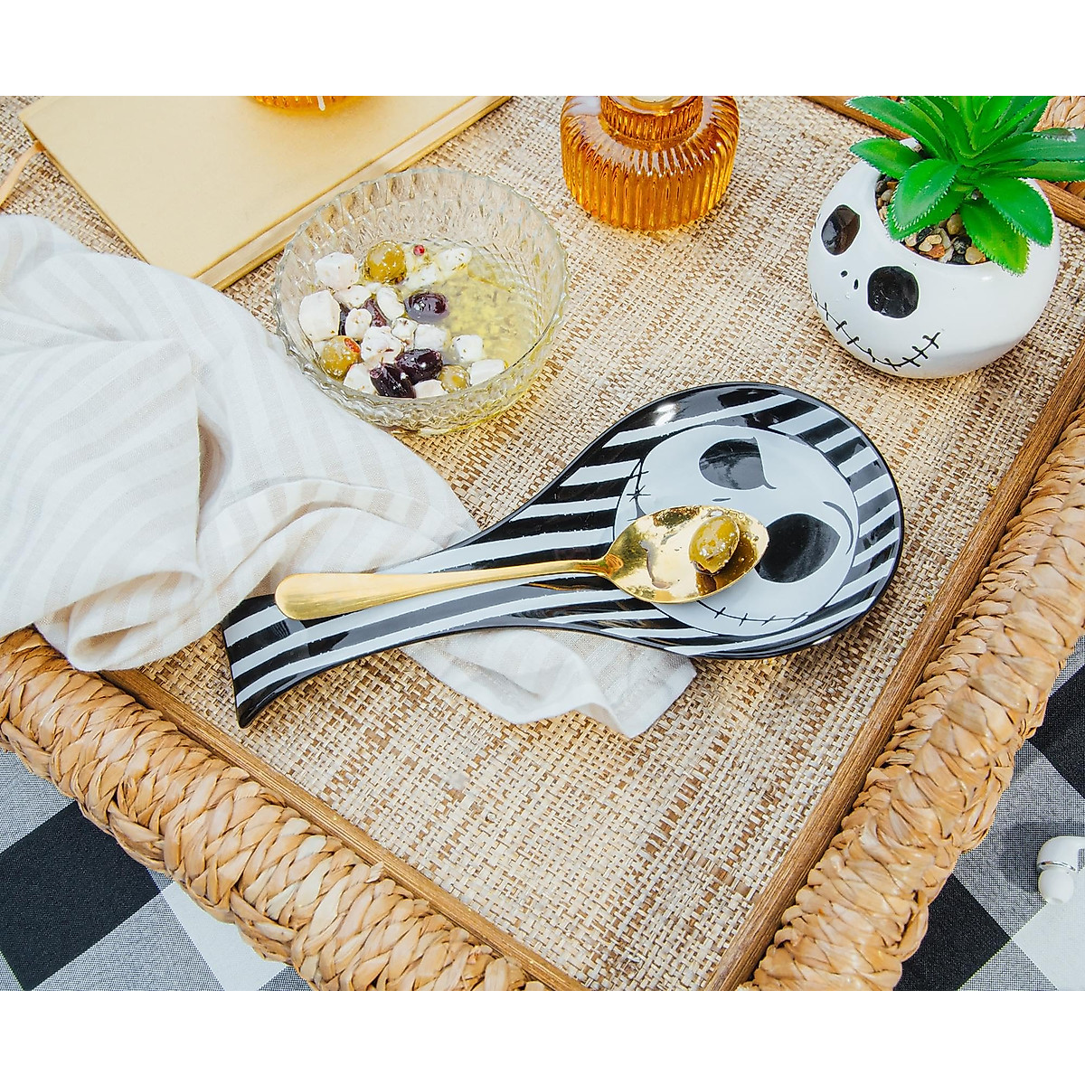 Disney The Nightmare Before Christmas Jack Skellington Ceramic Spoon Rest Holder | Kitchen Organizer For Utensils To Keep Countertop Clean