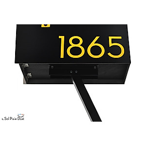 Contemporary Post Mount Mailbox/Aluminum Black Body and Aluminum Red Oak Door and Numbers, Custom Mailbox, Letterbox, Mailnest Type 4
