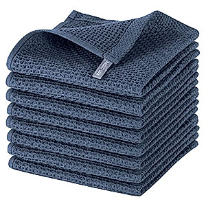 joybest Cotton Kitchen Dish Cloths, 8-Pack Waffle Weave Ultra Soft Absorbent Dish Towels Washcloths Quick Drying Dish Rags, 12x12 Inches, Dark Gray