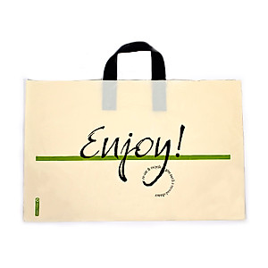 Enjoy Shopping Bags with Handles, 50 Pack, MADE IN USA, 19" W x 12" H + 9" Bottom, Reusable Birthday Party Favor Plastic Boutique Merchandise Customer Bags for Small Retail Grocery Business