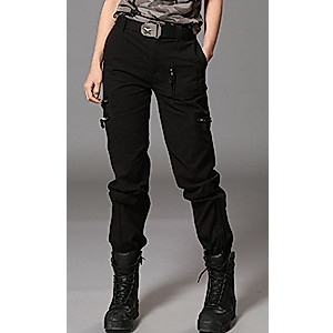 chouyatou Women's Military Straight Fit Stylish Combat Cargo Slacks Pants (X-Large, Black)