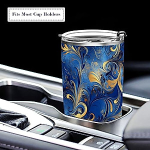 sanluoli Blue Gold Irregular Grain Stainless Steel coffee cup travel with Straw Lid coffee mugs with lids for café leakproof insulated tumbler 20 OZ