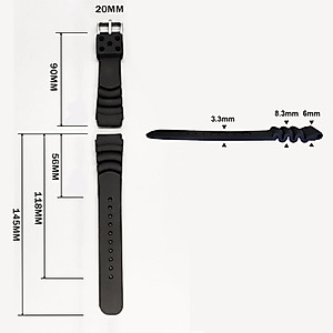 Silicone Watch Strap For Men Diver Watches Quick Release Rubber band Black 20mm, (rubber20)