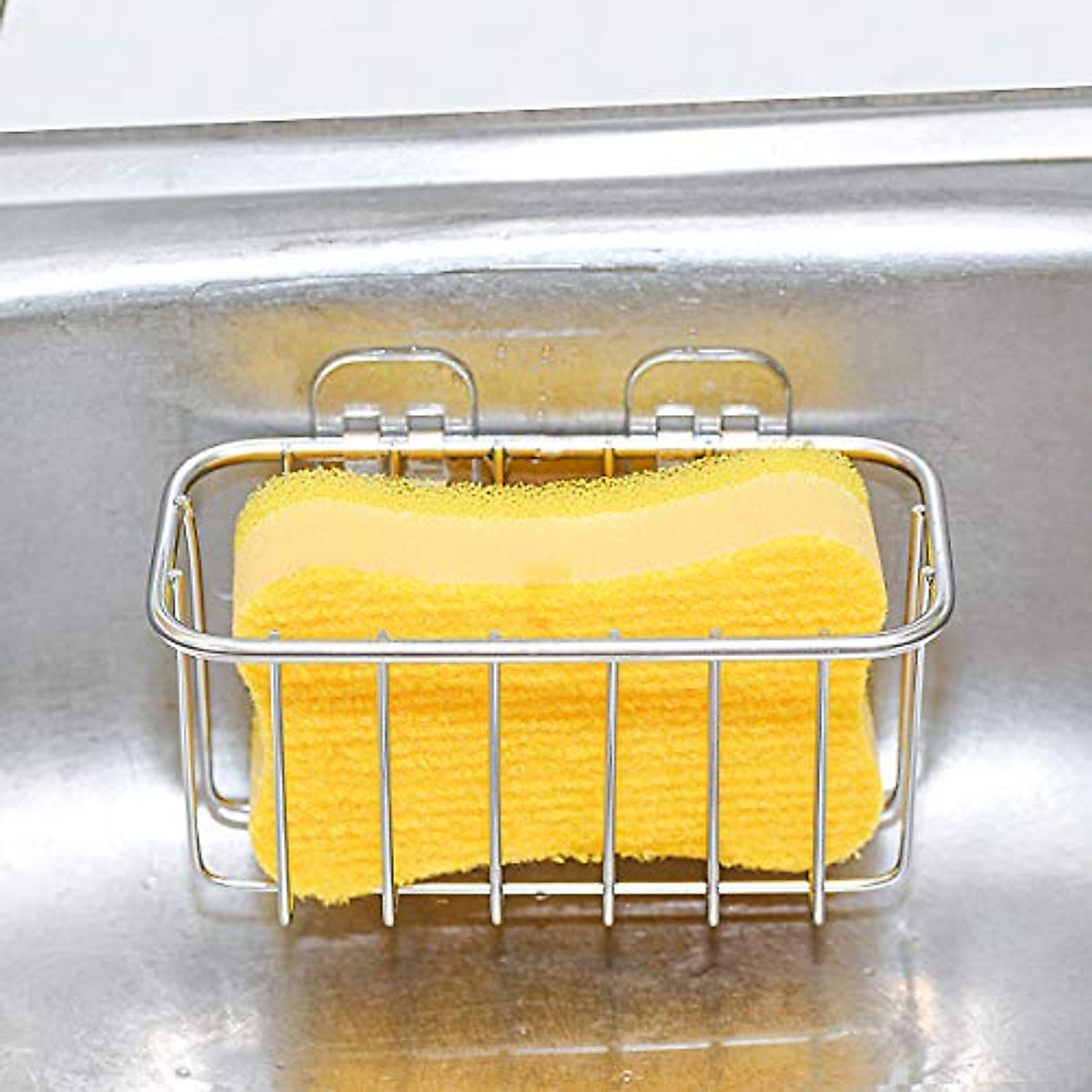 Toplife Adhesive Sponge Holder, Stainless Steel Kitchen Sink Caddy, Silver