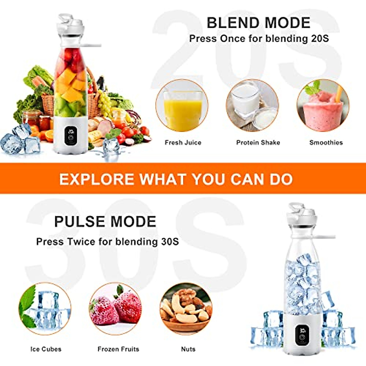 Personal Portable Blender for Shakes and Smoothies,Pawaca Blender BravoX (White BravoX)