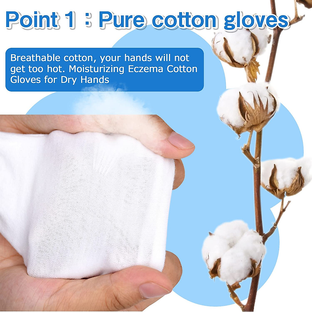 24Pcs Moisturizing White Cotton Gloves for Dry Hands Eczema Gloves for Kid and Women Stretchable Reusable Cloth Gloves(S)