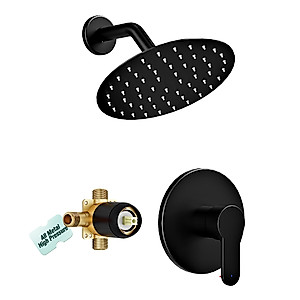 HomGoo Shower Faucet, Matte Black Shower Faucet Set, Bathroom Rain Shower System with 6-Inch Shower Head, Single-Handle Shower Trim Kit with Rough-in Valve, Matte Black
