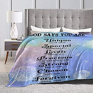 Christian Gifts for Women, Soft Lightweight Dandelion Prayer Blankets Scriptures, Plush Warm God Says Religious Blanket Bible Faith Gifts for Women Men 60x50 Inch