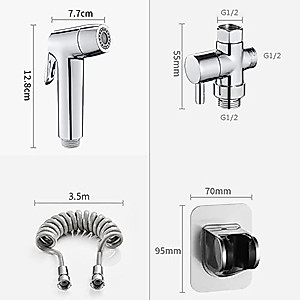 ZLOCYIVHE Bidet Sprayer kit for Toilet Diaper Bidet Toilet Sprayer Toilet Bidet Sprayer Handheld Bathroom Shower Head Hose 3.5M Telescopic Hose Water Divider with Bracket,Chrome