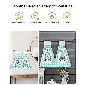 ZFUNCING Hand Tie Towel Set of 2,Teal Farm Truck Daisy Floral Gingham Check Hanging Kitchen Towels with Loop, Absorbent Tea Bar Dish Towel Fast Drying Towels for Bathroom,Pastoral Sunflower