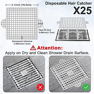 INVIHUG 25 Pack, Disposable Shower Drain Hair Catcher Mesh Stickers, 4.1 inch Hair Catchers for Shower