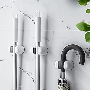 BEZOX Broom Holder, 3 PCS Wall Mount Mop Organizer Gripper, Self-adhesive Cleaning Suppliers Hanger Stands Rack for Bathroom, Kitchen, Garden, Garage Organization Storage