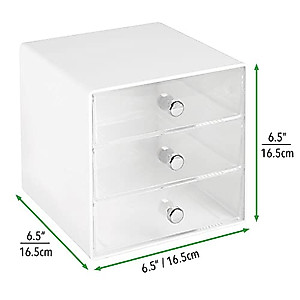 mDesign Plastic 3-Drawer Stackable Nursery Storage Organizer for Baby/Kids Bedroom, Changing Table, Playroom - Modern Organization for Diaper Creams and Small Toys, Lumiere Collection - White/Clear